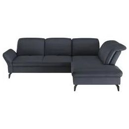 Sit & More Ecksofa SIT & MORE "Leandro L-Form" Sofas Gr. B/H/T: 288cm x 88cm x 242cm, Luxus-Microfaser in Lederoptik, Ottomane rechts, mit Sitztiefenverstellung-ohne Kopfteilverstellung-ohne Armlehnfunktion-ohne Bettfunktion-ohne Stauraum, blau (dunkelblau) Wahlweise mit Bett-, Kopfteil - und Armlehnfunktion, sowie Stauraum