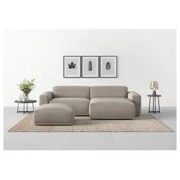 Ecksofa Trendmanufaktur "Braga, mit hochwertigem Kaltschaum, L-Form, in Cord erhältlich" Sofas Gr. B/H/T: 255cm x 72cm x 160cm, Struktur weich LENNON, Recamiere rechts, grau (taupe grey) modernes Sofa, Couch mit hohem Sitzkomfort, 25572160 cm (BHT)