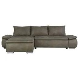 Ecksofa Home Affaire "Acra L-Form" Sofas Gr. B/H/T: 266cm x 83cm x 175cm, Luxus-Microfaser Lederoptik, Recamiere links, grau (stone) mit Bettfunktion und Bettkasten, in Mattenoptik