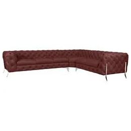 Chesterfield-Sofa LEONIQUE "Amaury L-Form" Sofas Gr. B/H/T: 323cm x 75cm x 264cm, Samtoptik, langer Schenkel links, Füße chromfarben, rosa (rose) großes Ecksofa, Chesterfield-Optik, Breite 323 cm, Fußfarbe wählbar