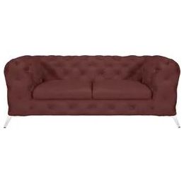 Chesterfield-Sofa LEONIQUE "Amaury" Sofas Gr. B/H/T: 185cm x 75cm x 99cm, Samtoptik, Füße chromfarben, rosa (rose) aufwändige Knopfheftung, moderne Chesterfield Optik, Fußfarbe wählbar