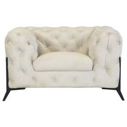 Chesterfield-Sessel LEONIQUE "Amaury Sessel" Sessel Gr. Samtoptik, Füße schwarz, B/H/T: 125cm x 75cm x 97cm, beige aufwändige Knopfheftung, moderne Chesterfield Optik, Fußfarbe wählbar