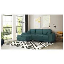 Ecksofa Inosign "Azzuro L-Form" Sofas Gr. B/H/T: 256cm x 90cm x 175cm, Samtoptik, Recamiere links, blau (petrol) incl. Bettfunktion und Bettkasten