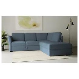 Ecksofa Home Affaire "Lavars, L-Form, Schlafsofa" Sofas Gr. B/H/T: 241cm x 90cm x 226cm, Flachgewebe, Ottomane rechts, blau mit Bettfunktion und Stauraum, in zwei verschiedenen Bezugsqualitäten