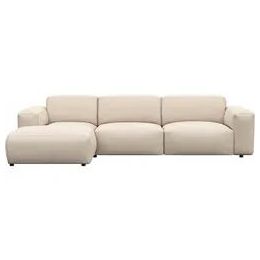 Ecksofa FLEXLUX "Lucera bequem und komfortabel durch hochwertigen Sitzaufbau, L.Form" Sofas Gr. B/H/T: 284cm x 73cm x 171cm, Echtleder, Chaiselongue links, weiß (warm weiß) modern & anschmiegsam, Kaltschaum, Stahl-Wellenunterfederung