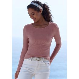 Lascana Langarmshirt violett Gr. 32/34 für Damen. Mit Rundhals. Basic Schmal