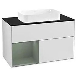 Villeroy & Boch Villeroy und Boch Finion Waschtischunterschrank F242GMMT 100x60,3cm, Abdeckplatte black matt, Regal links Olive Matt Lacquer, White matt lacquer