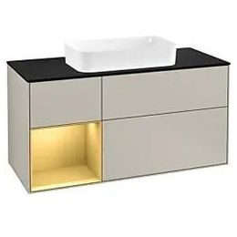 Villeroy & Boch Villeroy und Boch Finion Waschtischunterschrank F292HFHH 120cm, Abdeckplatte black matt, Regal links Gold matt, Sand Matt Lacquer