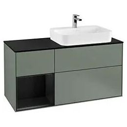 Villeroy & Boch Villeroy und Boch Finion Waschtischunterschrank G392PDGM 120cm, Abdeckplatte black matt, Emotion, Regal links Black matt lacquer, Olive Matt Lacquer