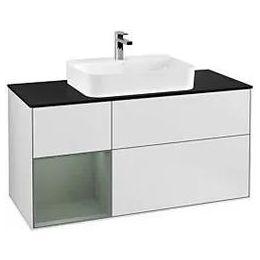 Villeroy & Boch Villeroy und Boch Finion Waschtischunterschrank G412GMMT 120cm, Abdeckplatte black matt, Emotion, Regal links Olive Matt Lacquer, White matt lacquer