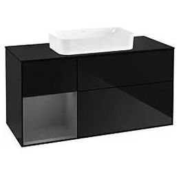 Villeroy & Boch Villeroy und Boch Finion Waschtischunterschrank G292GKPH 120cm, Abdeckplatte black matt, Emotion, Regal links Anthracite matt, Glossy Black Lacquer