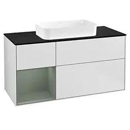 Villeroy & Boch Villeroy und Boch Finion Waschtischunterschrank G292GMMT 120cm, Abdeckplatte black matt, Emotion, Regal links Olive Matt Lacquer, White matt lacquer