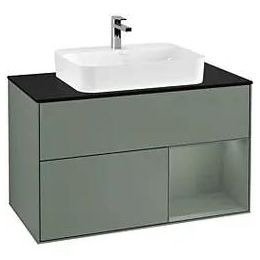 Villeroy & Boch Villeroy und Boch Finion Waschtischunterschrank G372GMGM 100cm, Abdeckplatte black matt, Emotion, Regal rechts Olive Matt Lacquer, Olive Matt Lacquer