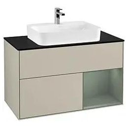 Villeroy & Boch Villeroy und Boch Finion Waschtischunterschrank G372GMHH 100cm, Abdeckplatte black matt, Emotion, Regal rechts Olive Matt Lacquer, Sand Matt Lacquer