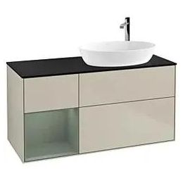 Villeroy & Boch Villeroy und Boch Finion Waschtischunterschrank G922GMHH 120cm, Abdeckplatte black matt, Emotion, Regale Olive matt lacquer, Sand Matt Lacquer