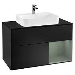 Villeroy & Boch Villeroy und Boch Finion Waschtischunterschrank G372GMPD 100cm, Abdeckplatte black matt, Emotion, Regal rechts Olive Matt Lacquer, Black matt lacquer