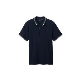 Tom Tailor Herren Poloshirt mit Struktur, blau, Uni, Gr. M