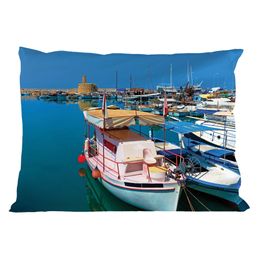 Abakuhaus Kissenbezüge Dekorativer Standard Size Gedruckter Kopfkissenbezug, (1 Stück), Zypern Boote und Kyrenia Castle