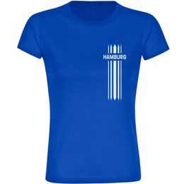 multifanshop Damen T-Shirt - Hamburg - Streifen - Druck weiß - Frauen