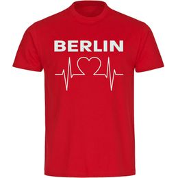 multifanshop® Herren T-Shirt - Berlin rot - Herzschlag - Druck weiß