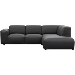 Ecksofa FLEXLUX, B:256cm H:73cm T:231cm, schwarz, 100% Echteder, Wohnzimmer, Sofas, "Lucera, super Sitzkomfort durch Kaltschaum im Sitz, L-Form",