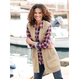 Casual Looks Damen Strickweste, beige, Gr. 46, unifarben, 100% Baumwolle, Westen