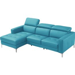 Ecksofa Egoitaliano, B:247cm H:100cm, blau, Leder »BULL« (echtes Rindsleder). Geschliffenes, pigmentiertes und behandeltes Rindsleder mit einer Dicke