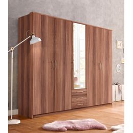 Kleiderschrank Priess, B:231cm H:196cm T:57cm, braun, Holzwerkstoff, Schlafzimmer, Schränke, "Husum", mit dekorativen Kranz, wahlweise mit Schubkästen