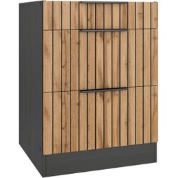 Unterschrank KOCHSTATION, B:60cm H:82cm T:60cm, grau, Holzwerkstoff, Küche, Schränke, "KS-Lagos", Breite 60 cm, 1 Schubkasten, 2 Auszüge
