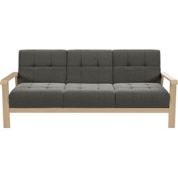 Sit & More 3-Sitzer SIT & MORE, B:199cm H:88cm T:106cm, braun, 95% Polyester 5% Polyamid, Sofas, "Billund", Armlehnen aus Buchenholz in natur, verschiedene