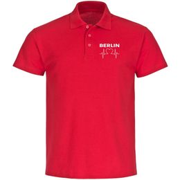 multifanshop® Poloshirt - Berlin rot - Herzschlag - Druck weiß