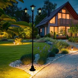 etc-shop Gartenlaterne groß für draußen Kandelaber 3 flammig Außen Solar Außenlaterne stehend Outdoor, schwarz Eisen Alu, LED warmweiß, H 194 cm