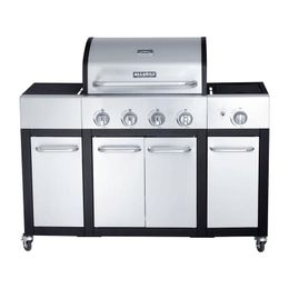 Allgrill Basic-Line Major Edelstahl/schwarz Gasgrill mit 4 Brennern, Seitenkocher und Seitentischen