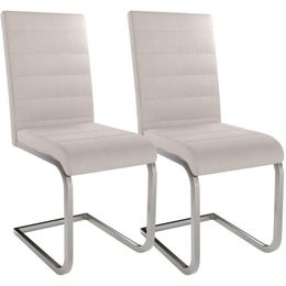 Juskys - Freischwinger Schwingstuhl Vegas 2er Set in Beige - Esszimmerstuhl mit Metall-Gestell & Bezug aus Cord - moderner Küchenstuhl