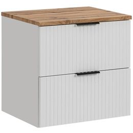 Lomadox - Waschtischunterschrank 60 cm weiß matt mit gerillter Front, Wotaneiche, ADELAIDE-56-WHITE