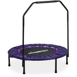 Trampolin faltbar mit Haltestange Indoor h x b x t: 113 x 102 x 102 cm Maximalbelastung: 120 kg schwarz-lila - Relaxdays