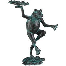 Gartenfigur Frosch, wetterfest, innen & außen, Balkon, Terrasse, am Teich, Dekofigur, Gusseisen, Größe m, grün - Relaxdays