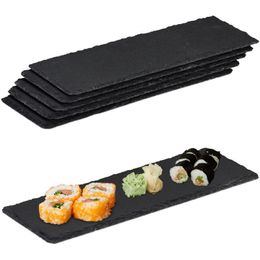 Schieferplatte 6er Set, längliche Servierplatten aus Schiefer, Servieren & Beschriften, 30x10 cm, anthrazit - Relaxdays