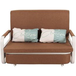 Neuwertig] Schlafsofa HHG 525, Schlafcouch Couch Sofa, Schlaffunktion Bettkasten Liegefläche, 130x185cm Stoff/Textil braun