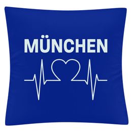 multifanshop® Kissenbezug - München blau - Herzschlag - Druck weiß