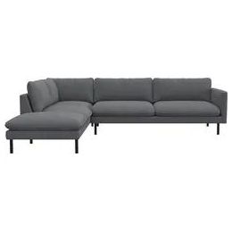 Ecksofa FLEXLUX "Bolzano" Sofas Gr. B/H/T: 295cm x 61cm x 222cm, Lederoptik, lange Ottomane links, grau (elephant grey) Sitzaufbau mit Kaltschaum & Stahl-Wellen, loose Sitz -& Rückenkissen