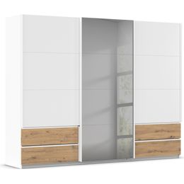 Schwebetürenschrank Rauch "Kleiderschrank Schrank Garderobe ELARA Glastür/Grauspiegel" Schränke Gr. B/H/T: 271 cm x 210 cm x 62 cm, 3 St., weiß (alpinweiß, eiche artisan, grauspiegel) praktische Schubladen optional farblich abgesetzt MADE IN GERMANY