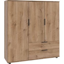 Wäscheschrank wimex "Easy Plus Kleiderschrank Garderobe 2 Schubladen, 81 oder 130cm breit" Schränke Gr. B/H/T: 130 cm x 140 cm x 40 cm, 3 St., braun (plankeneiche nachbildung) in verschiedenen Farben, moderne Optik mit schwarzen Metallgriffen