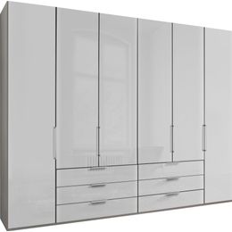 Falttürenschrank Wiemann "Monaco mit hochwertige Beschläge inkl. Schubladendämpfung" Schränke Gr. B/H/T: 295,3 cm x 236 cm x 58 cm, 6 St., grau (kieselgrau, dekor, glas weiß) Drehtürenschrank Kleiderschrank unempfindlichen Glasfront, Made in Germany