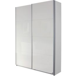 Garderobenschrank Rauch "Garderobe Drehtürenschrank Kleiderschrank Schrank Schuhschrank MINOSA" Schränke Gr. H/T: 197 cm x 48 cm, 2 St., weiß (alpinweiß, hochglanz weiß) Breite 136 cm, ausziehbare Kleiderstange, 6 Schuhböden MADE IN GERMANY