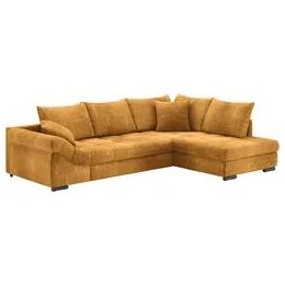 Ecksofa Inosign "Allegro DuraFlex, L-Form" Sofas Gr. B/H/T: 303cm x 86cm x 202cm, Velours, Ottomane rechts, orange (dolce 9 curry) Hochschläfer-Bettauszug, Kaltschaumpolsterung, bis 140 kg belastbar