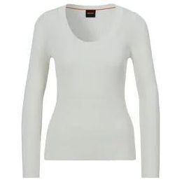 Strickpullover BOSS ORANGE "C_Faradiso" Gr. S, weiß (open white 118) Damen Pullover mit tiefem Ausschnitt