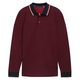 Tom Tailor Herren Langarm Poloshirt mit Stickerei, rot, Uni, Gr. XXL