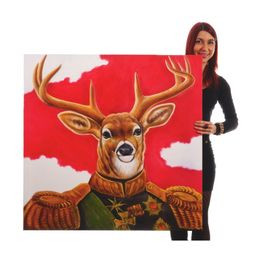 MCW Wandbild Hirsch, 100% handgemaltes &Ouml;lgem&auml;lde Gem&auml;lde XL, 100x100cm