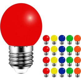 Qiedie - 20er-Pack bunte LED-Golfball-Glühbirnen E27 3W, AC220V, nicht dimmbar, Kunststoffabdeckung, mehrfarbige Glühbirnenkette für drinnen und